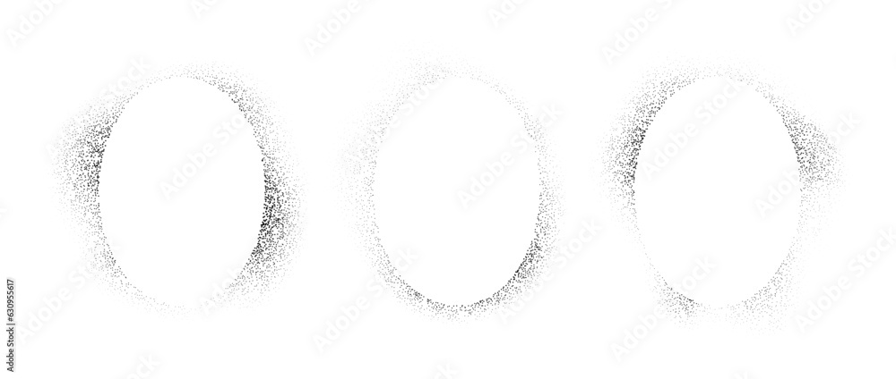 Elliptic frames collection with spray stencil effect. Grunge dotted ...