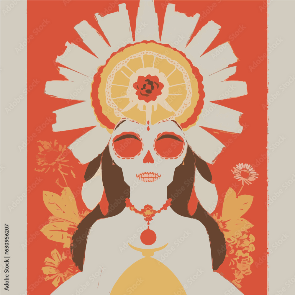 Catrina vector con tocado azteca de la cultura mexicana Stock Vector ...