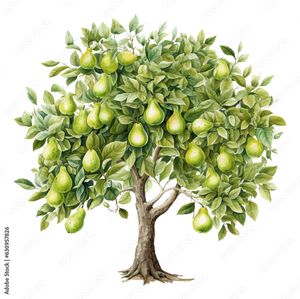 Watercolor of pear tree illustration isolated. Stock Illustration ...