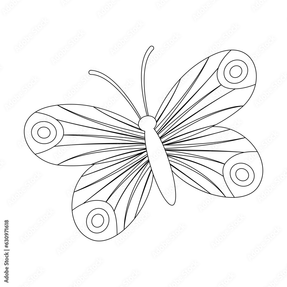 Black outline of butterfly vector illustration. Doodle of flying insect ...