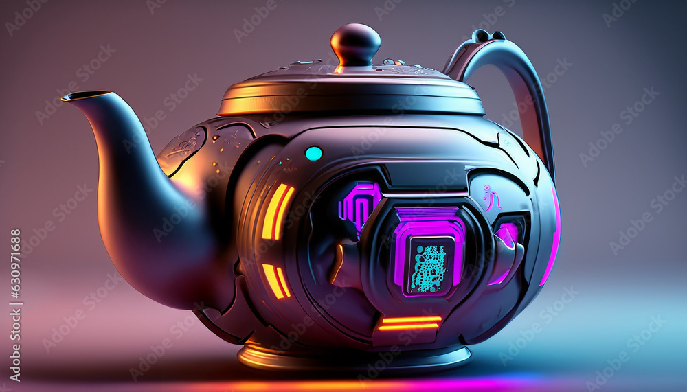 Teapot with a sleek and futuristic appearance featuring smooth curves ...