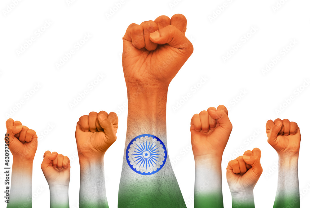 Powerful fist of people, people leaders hand with India flag, labour ...