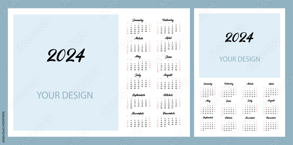 Calendar template for 2024. Empty space for your design or photo ...