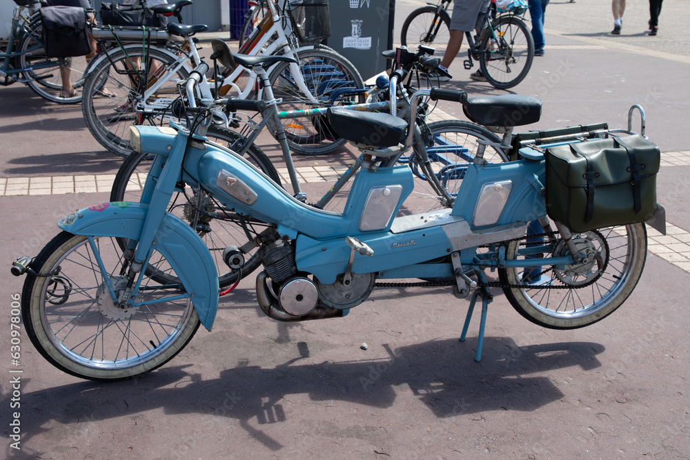mobylette french vintage retro old moped modified into a two-seater ...