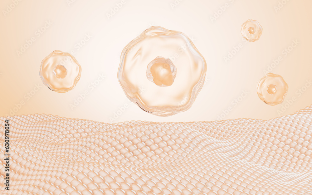 Floating cells in the gold background, skin treatment, biology and ...