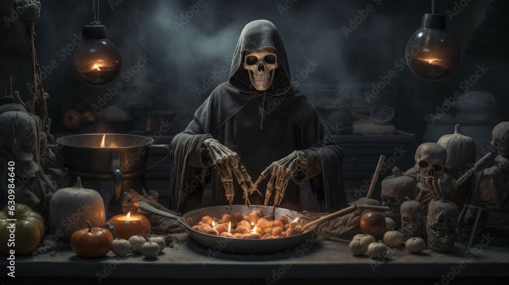 the skeleton's feast: a chilling portrayal of halloween's eerie ...