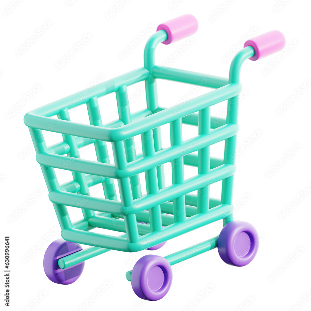 3D Trolley illustration for landing page Icon, Market place, social ...