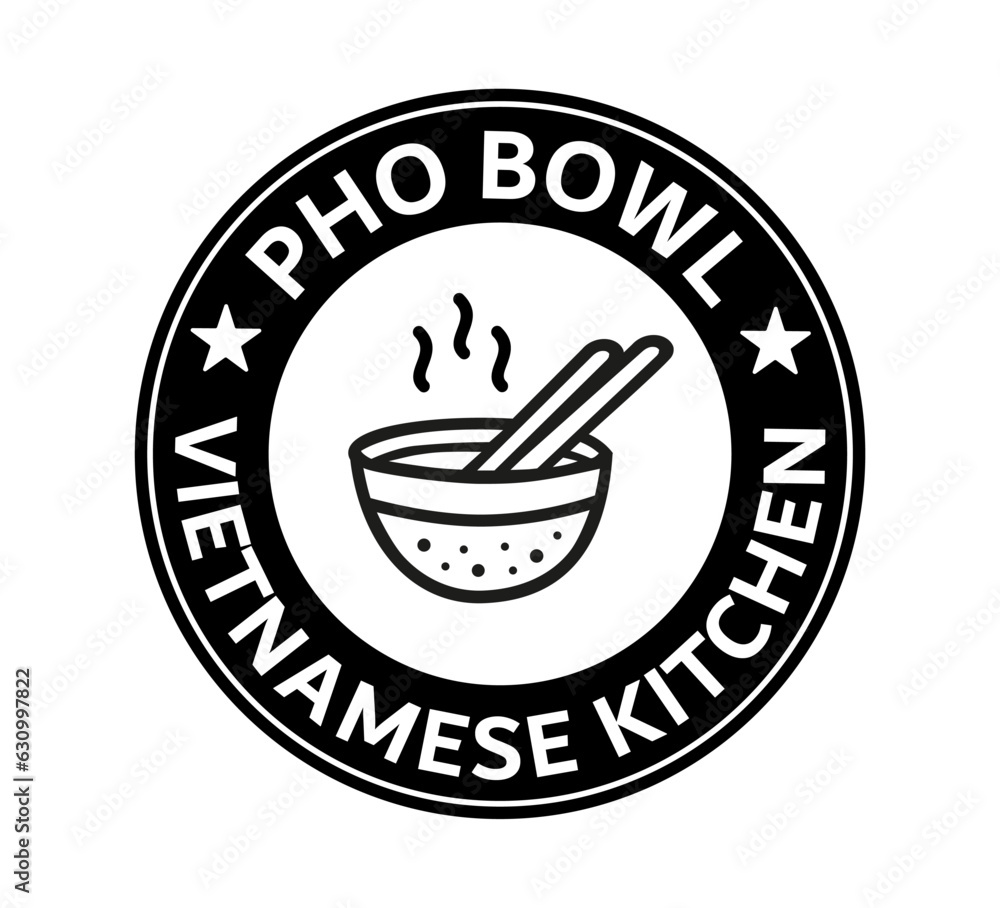 Pho. Vector bowl logo stamp. Design for poster, flyer, banner, menu ...
