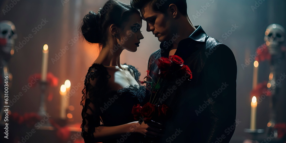 Halloween-themed wedding with a gothic atmosphere, black roses, and a ...