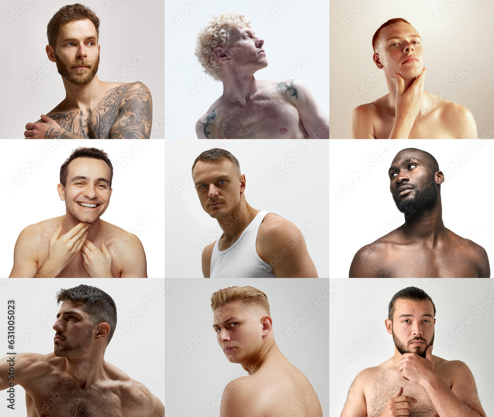 Foto de Collage made of portraits. Young handsome multietnic men with ...