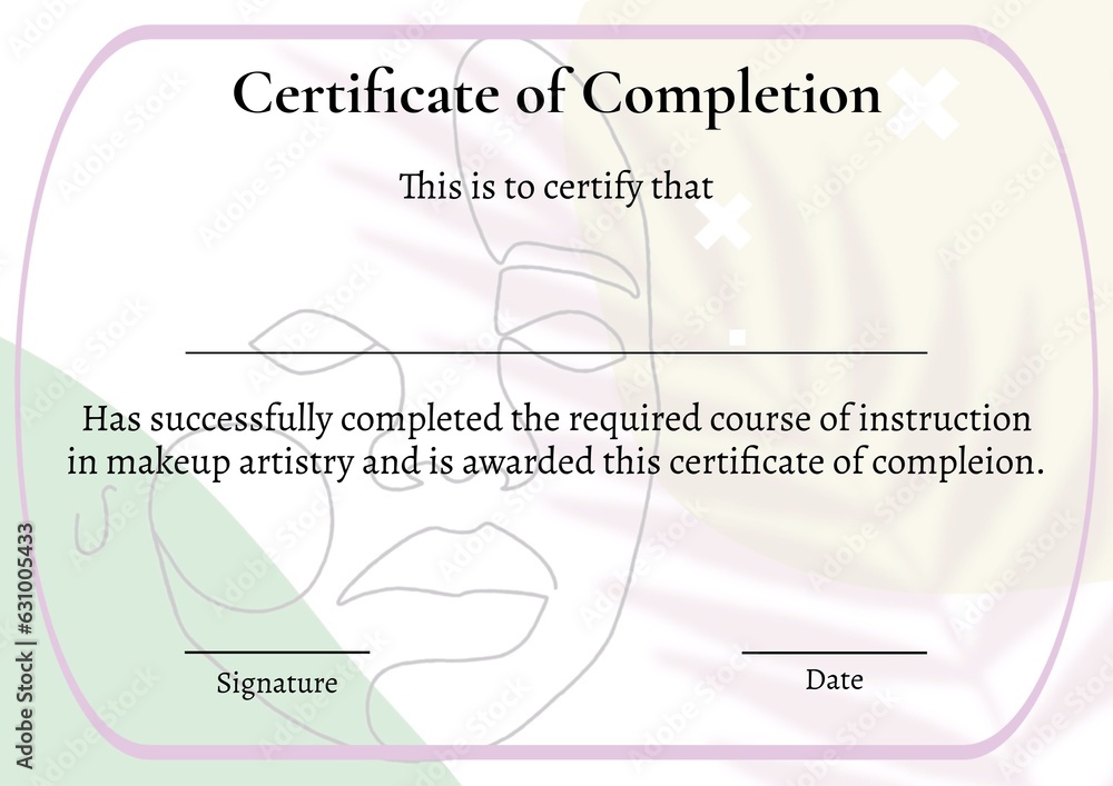 Composition of certificate of completion text with copy space on face ...