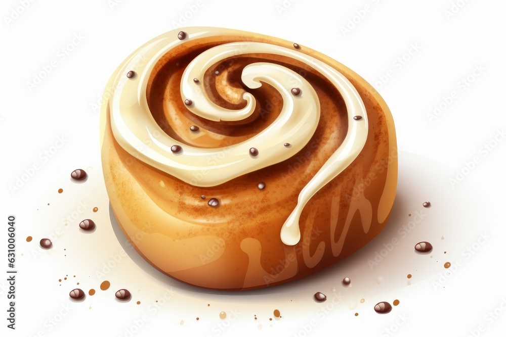 Cinnamon Roll on white background, cartoon style. AI generated Stock ...