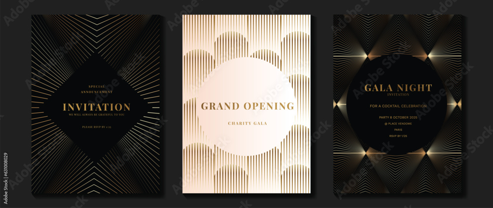 Luxury gala invitation card background vector. Golden elegant wavy gold ...