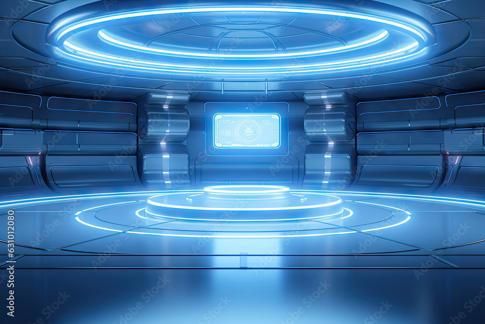 Technology abstract blue hi-tech stage display background, empty space ...
