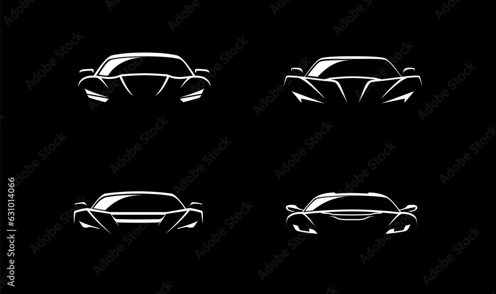 Sports car logo icon set on black background. Motor vehicle dealership ...