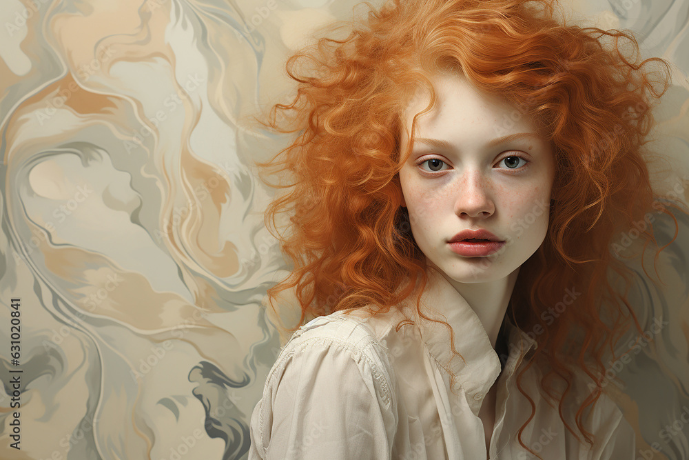 Generative ai studio portrait of albino and ginger beautiful woman on ...