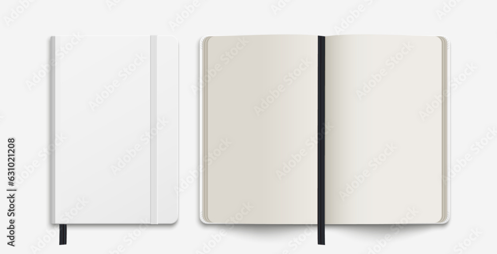 Mock-up: Realistic vector notebook white color with black bookmark on a ...
