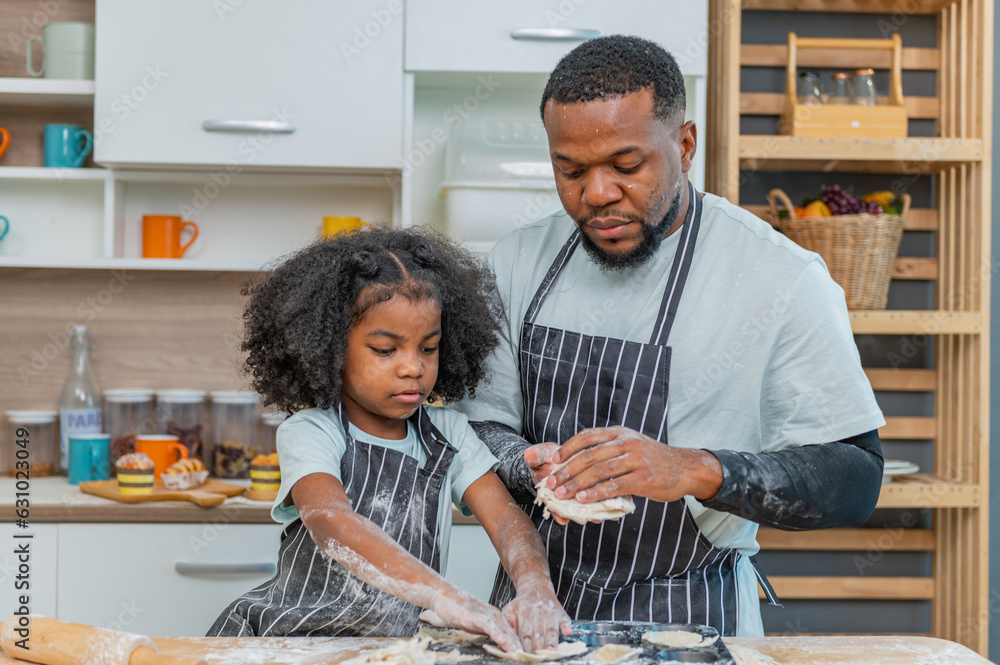 african afro black daughter kids with dad father and mom enjoy cooking ...