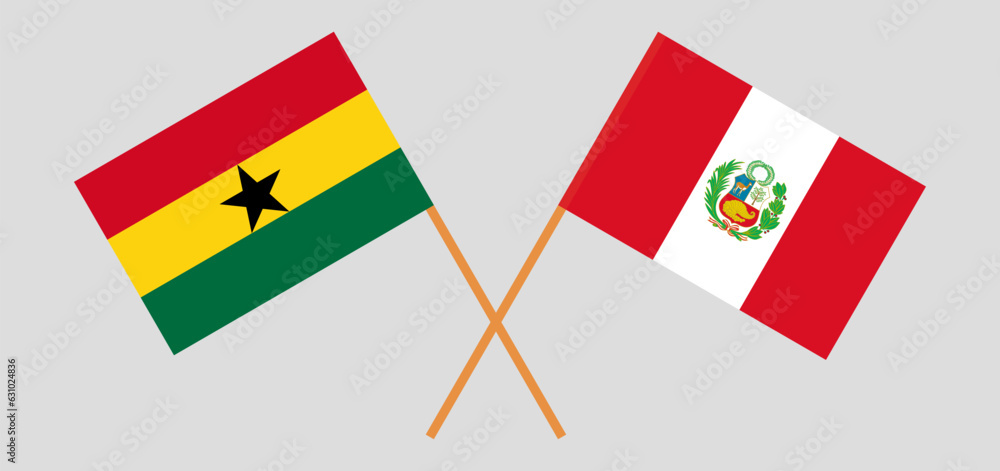 Crossed flags of Ghana and Peru. Official colors. Correct proportion ...