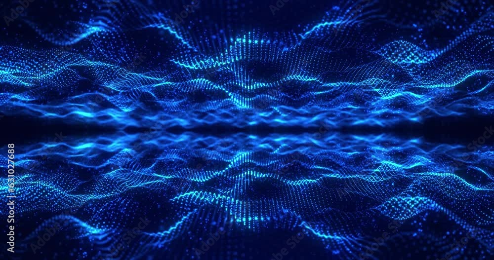 Digital dynamic particle wave, data flow, cyber technology background, motion waving dots ...