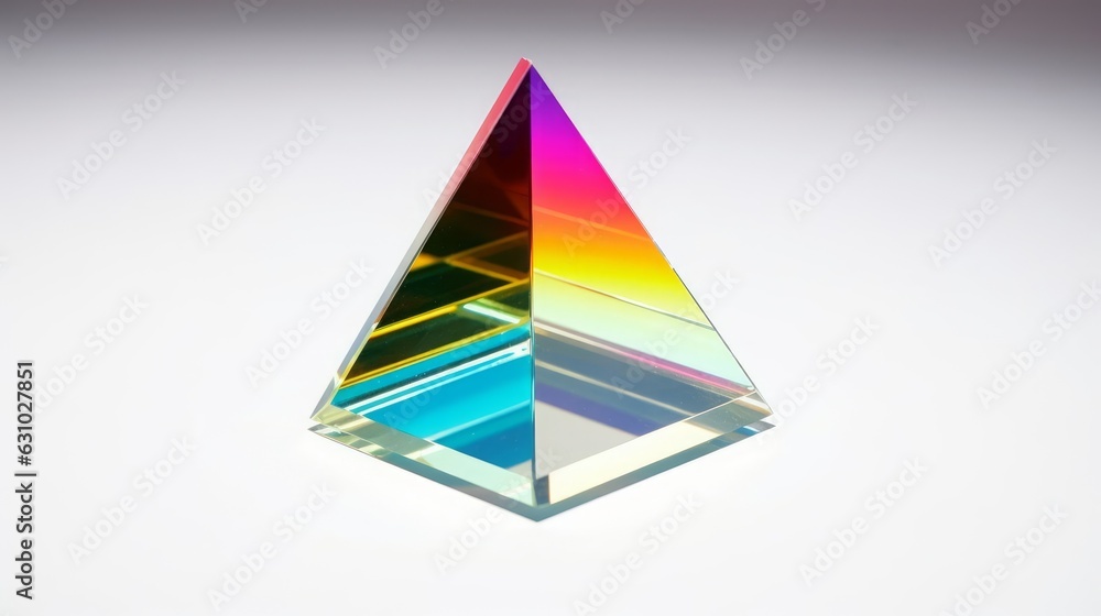 Refraction of light in a color dividing glass prism. Focus is front ...