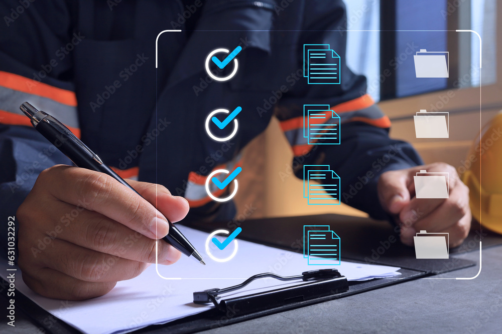 Engineer put a check mark in the circle to verify the document opens ...