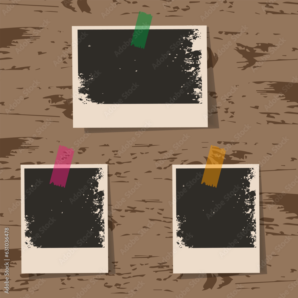 Set of Blank Retro Polaroid photo frame for Scrapbook on wooden rustic ...