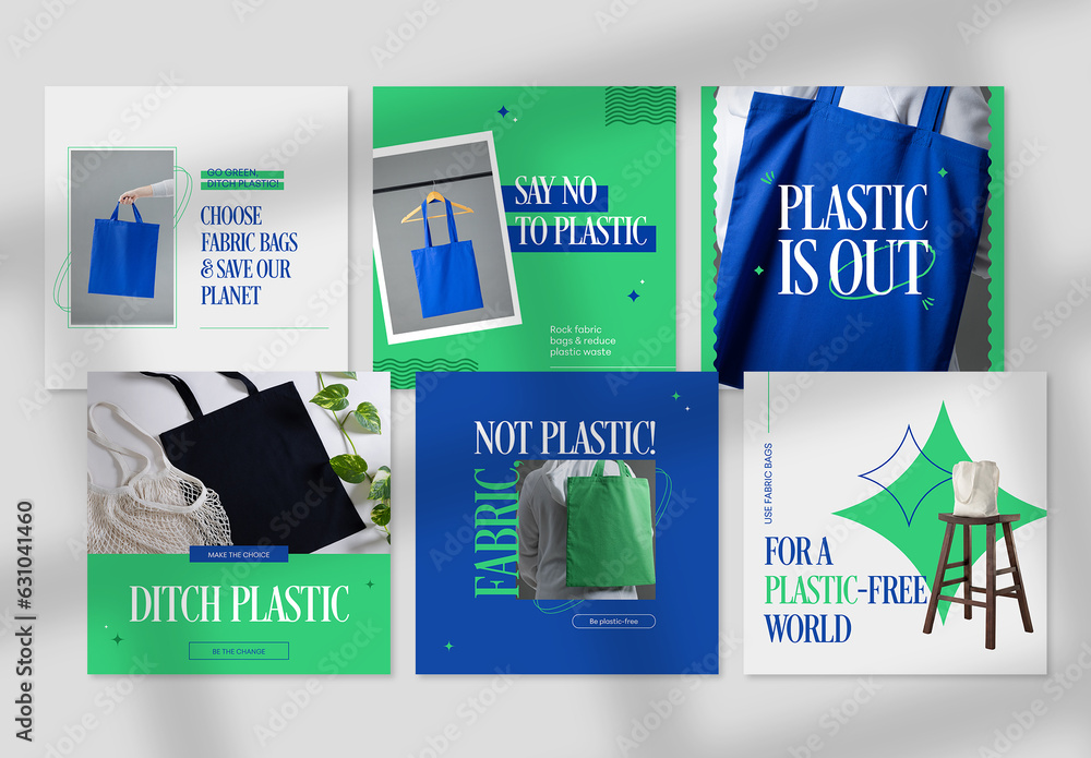 Stop Plastic Social Media Set Stock Template | Adobe Stock