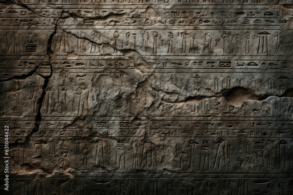 Ancient hieroglyphics texture background, weathered and engraved stone ...