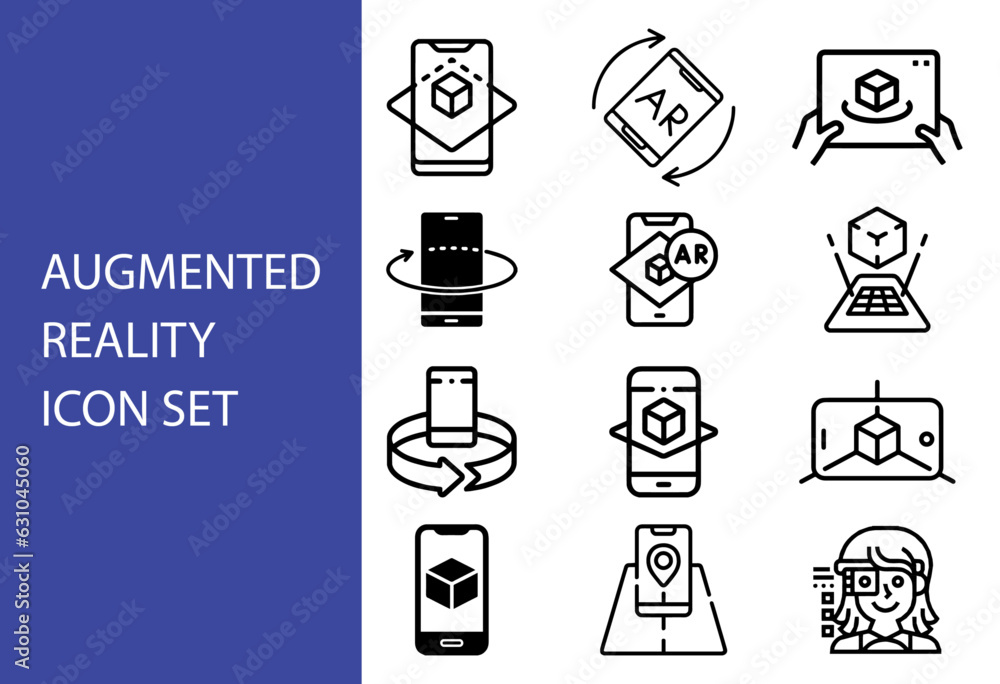 AR, VR, XR spatial computing line icon set isolated on white background ...