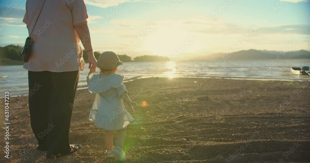 happy Asian Family Love mother holding Daughter hand and walking on the ...