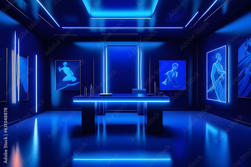 Blue neon lighting background and modern office room animatic ver.2 ...
