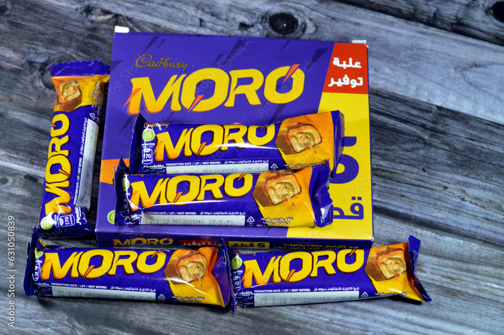 Cairo, Egypt, July 29 2023: Cadbury Moro Chocolate caramel bar, a ...