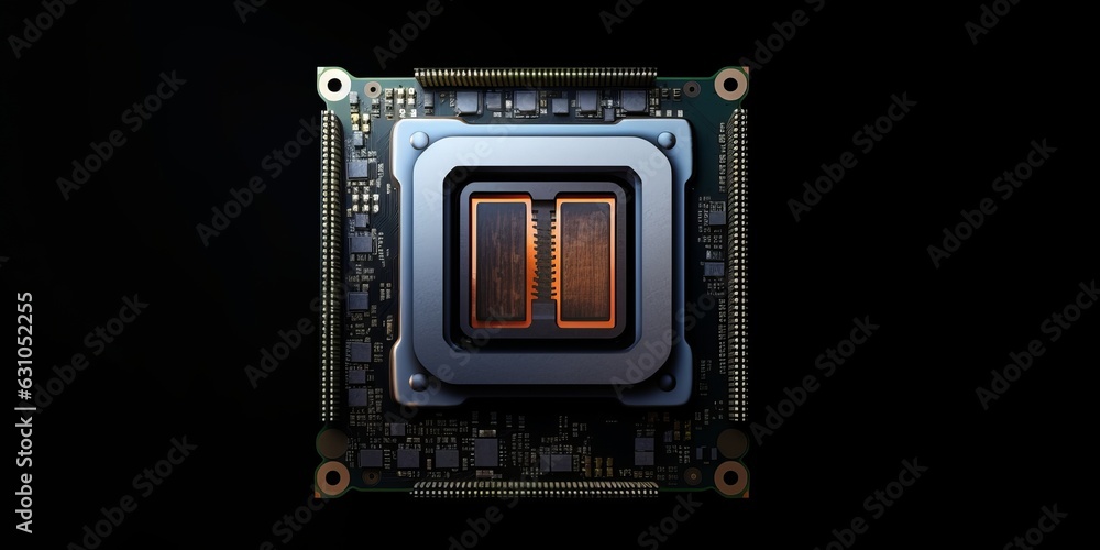 High end CPU with black copy space. A CPU with the inner core showing ...