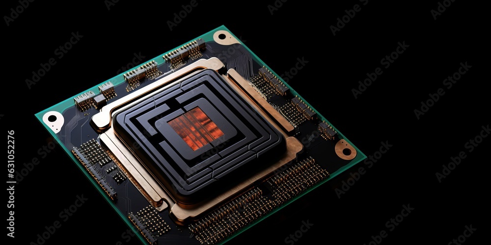 High end CPU with black copy space. A CPU with the inner core showing ...
