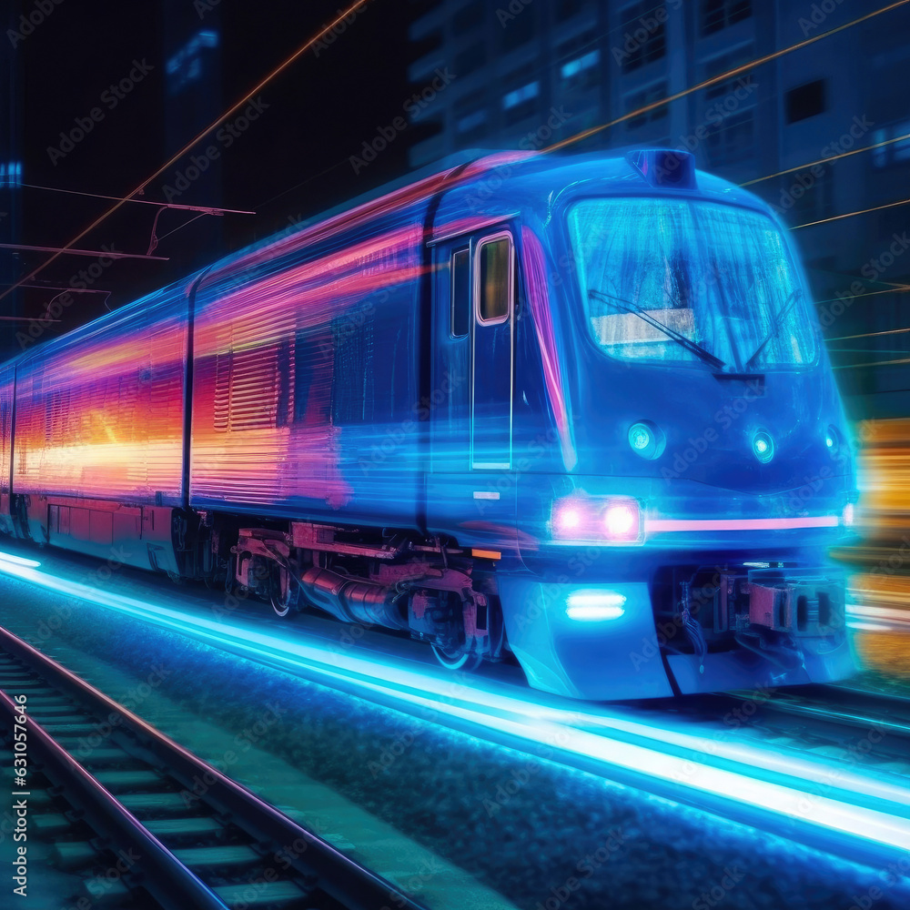 Hyper-Fast Night Train with Express Shipping Containers Stock ...