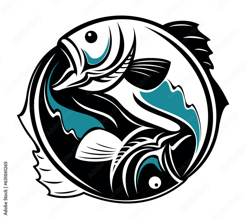 Largemouth bass fish as an yin and yang symbol, vector illustration ...