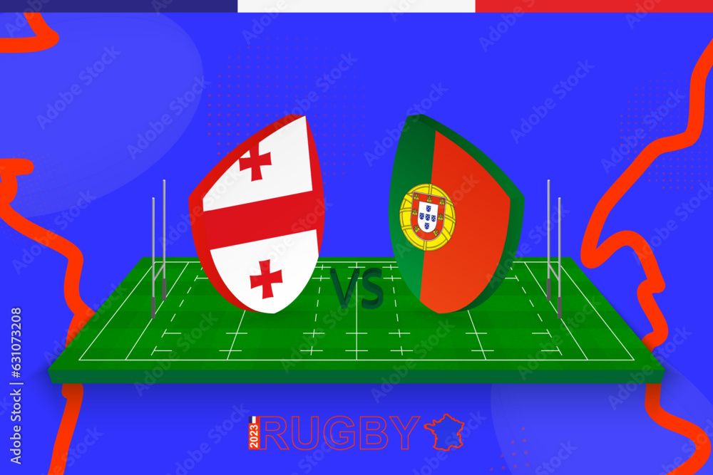 Rugby team Georgia vs Portugal on rugby field. Rugby stadium on ...