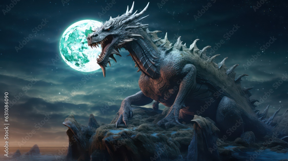 dragon and moon Stock Illustration | Adobe Stock