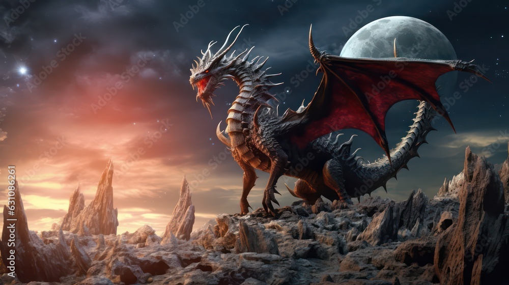 dragon and moon Stock Illustration | Adobe Stock