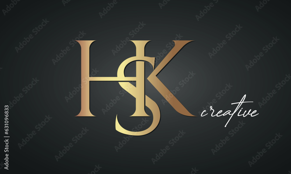 luxury letters HSK golden logo icon premium monogram, creative royal ...