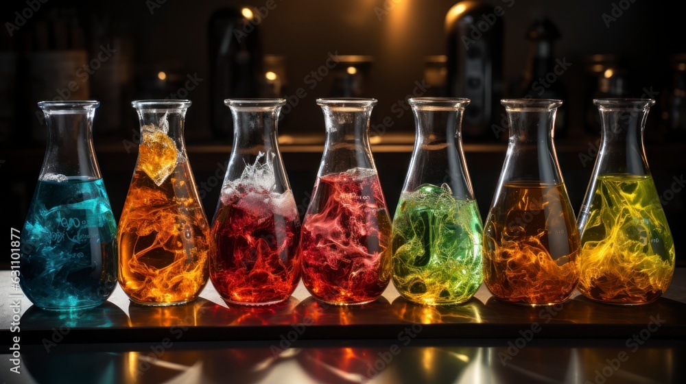 Colorful chemical reaction of titration in a laboratory Stock Photo ...