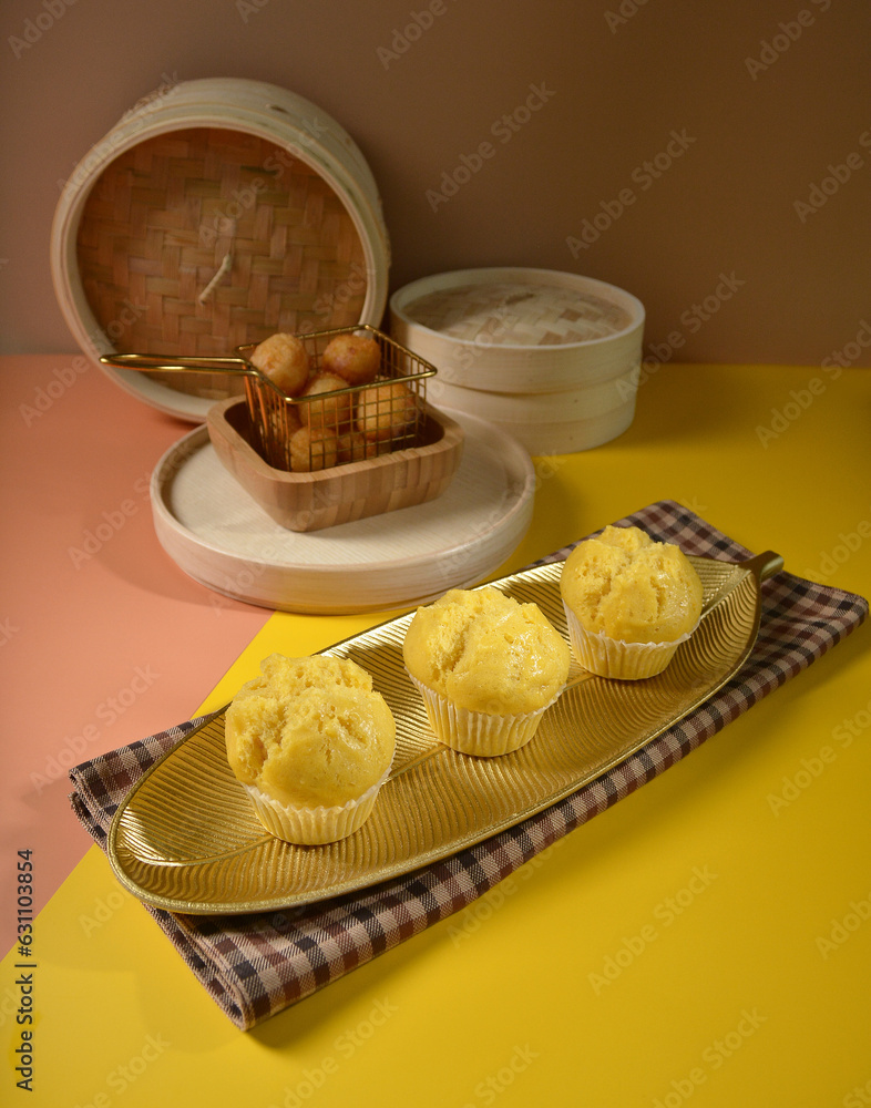 freshly handmade beautiful local nonya teochew pumpkin cup cake, huat ...