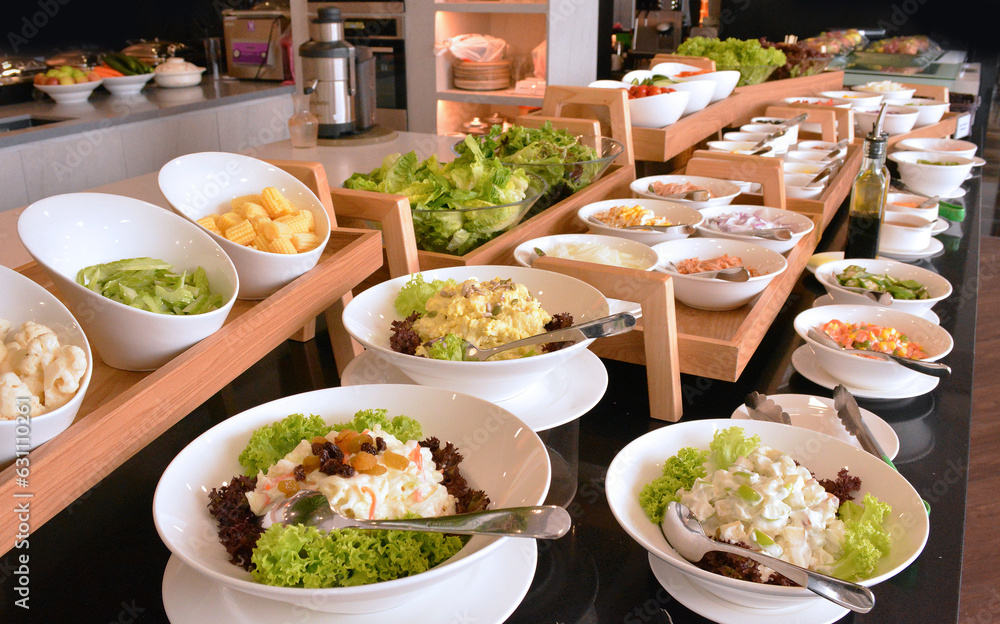 healthy salad corner with assorted vegetables cucumber, carrot, tomato ...