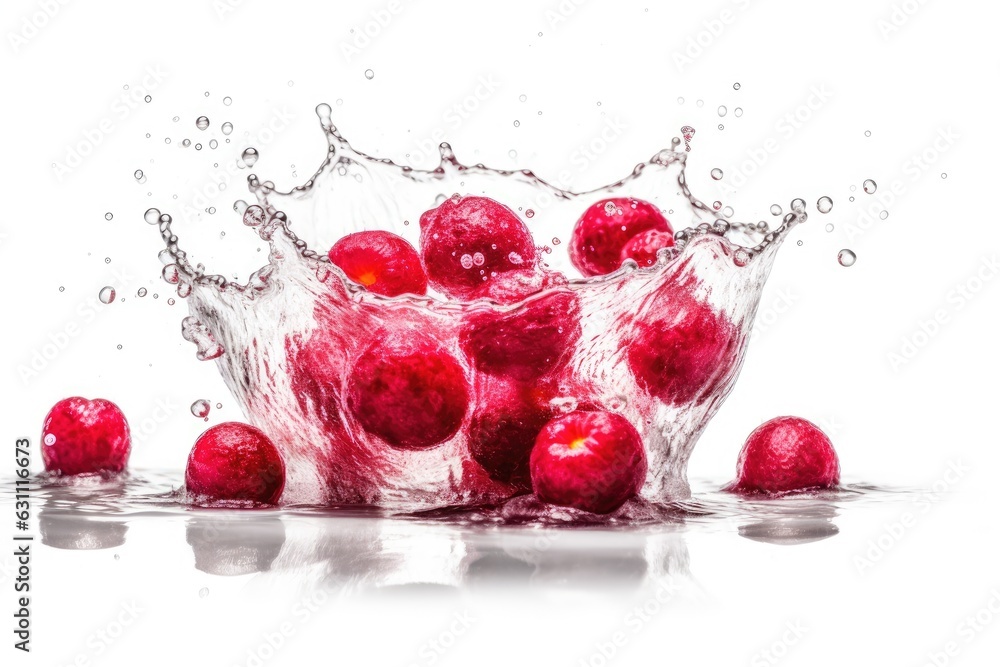 On a white background, a food image shows a cluster of raspberries ...