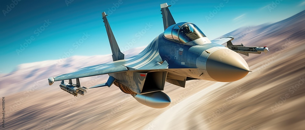 Combat military fighter jet on sky in eye bird view, Generative AI ...