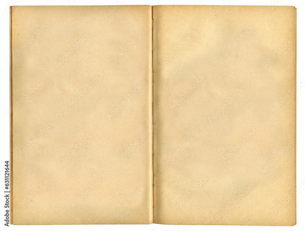 Turn of yellowed pages, old vintage open book isolated on white ...