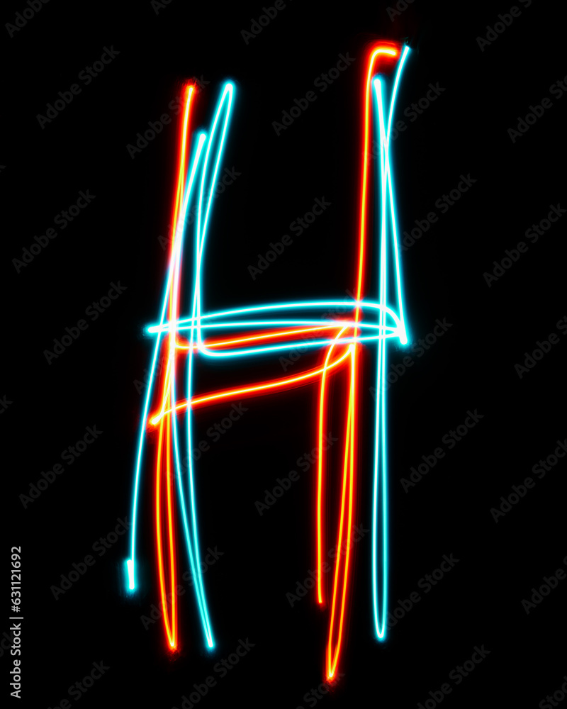 Letter H of the alphabet made from neon sign. The blue red light image ...