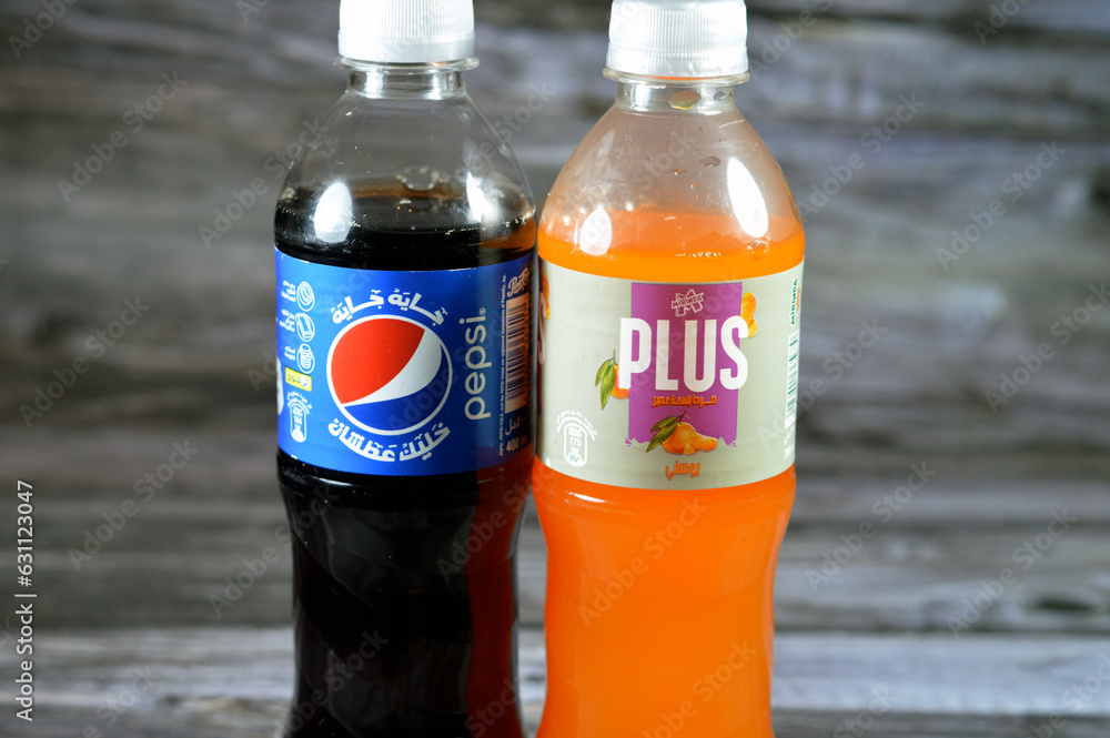 Cairo, Egypt, July 29 2023: Pepsi, a Cola flavor plastic bottle, a ...