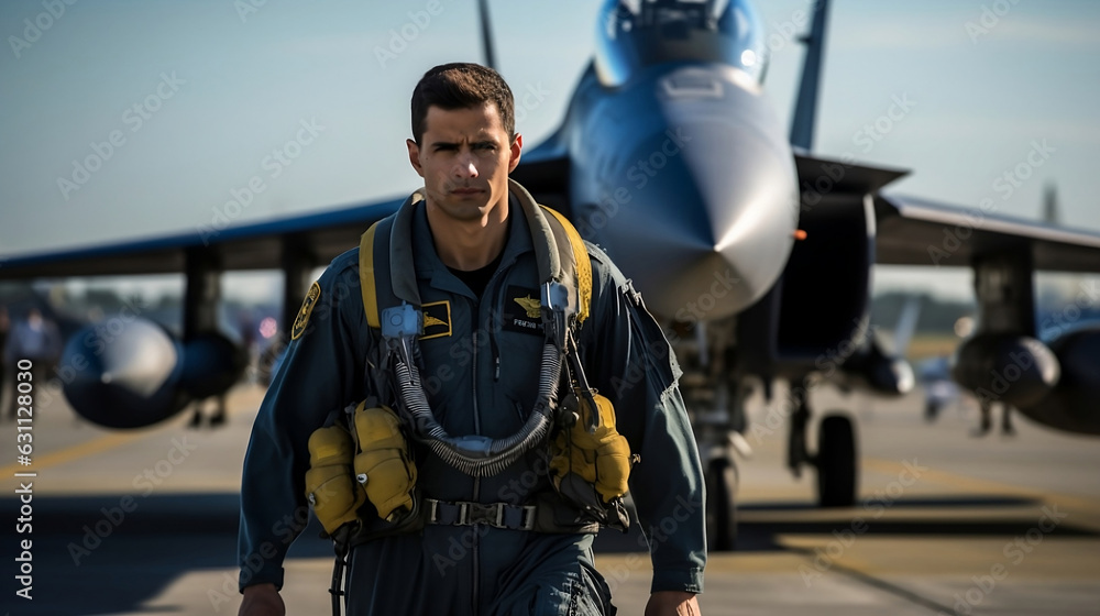 Interior Shot of a Focused Fighter Pilot in Front of His Jet with ...